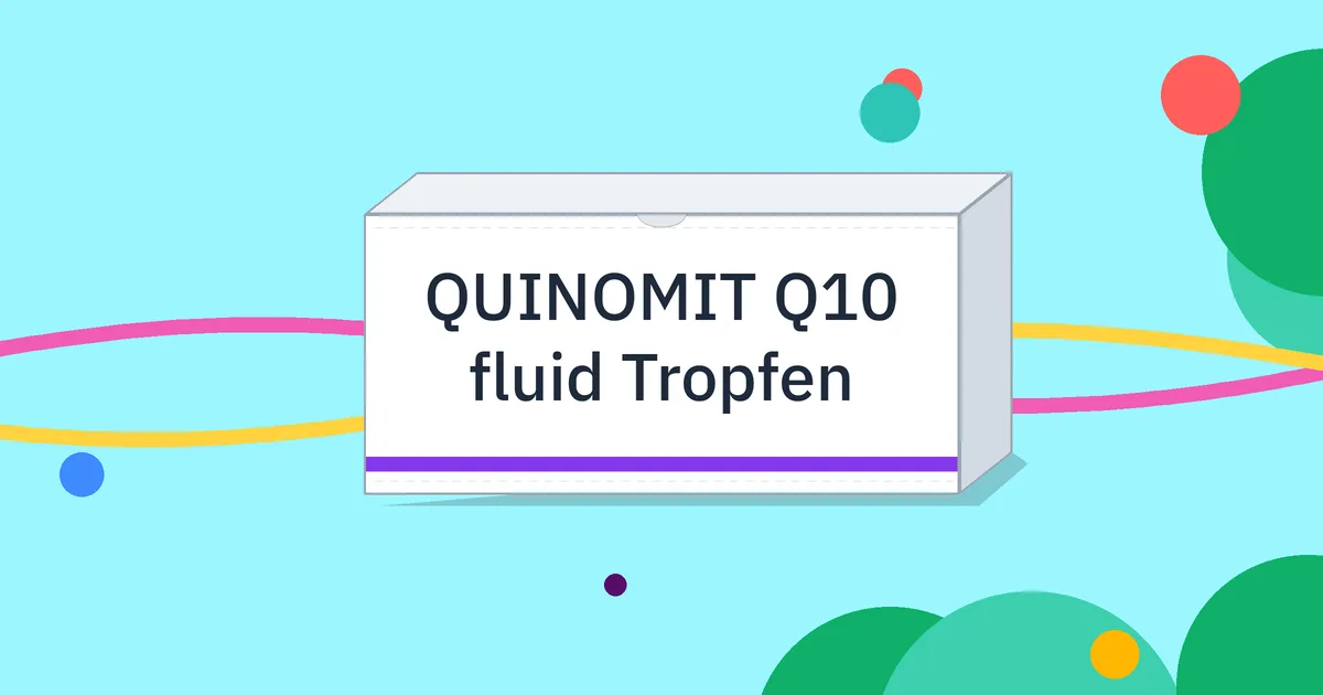 Symbolbild: Packung mit der Aufschrift QUINOMIT Q10 fluid Tropfen (PZN 05032401) – Verfügbarkeit und Bezug in Apotheken in Frankfurt am Main