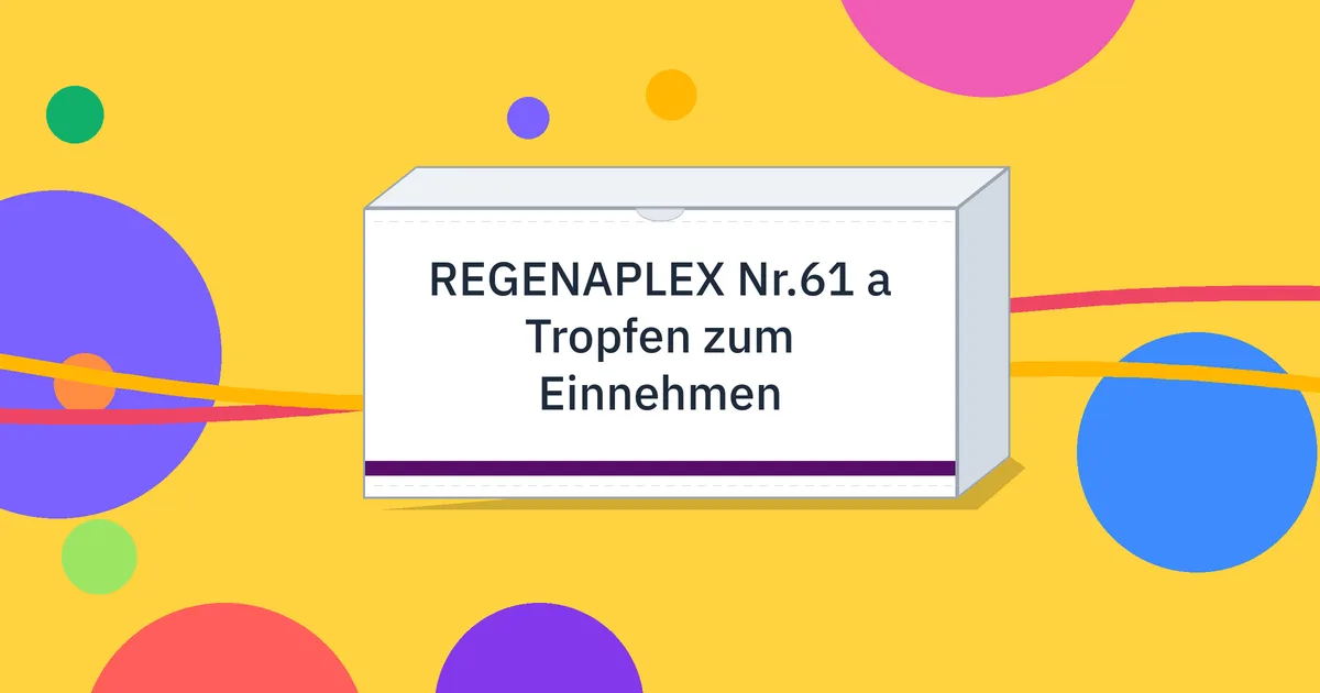Symbolbild: Packung mit der Aufschrift REGENAPLEX Nr.61 a Tropfen zum Einnehmen (PZN 08717097) – Verfügbarkeit und Bezug in Apotheken in Frankfurt am Main
