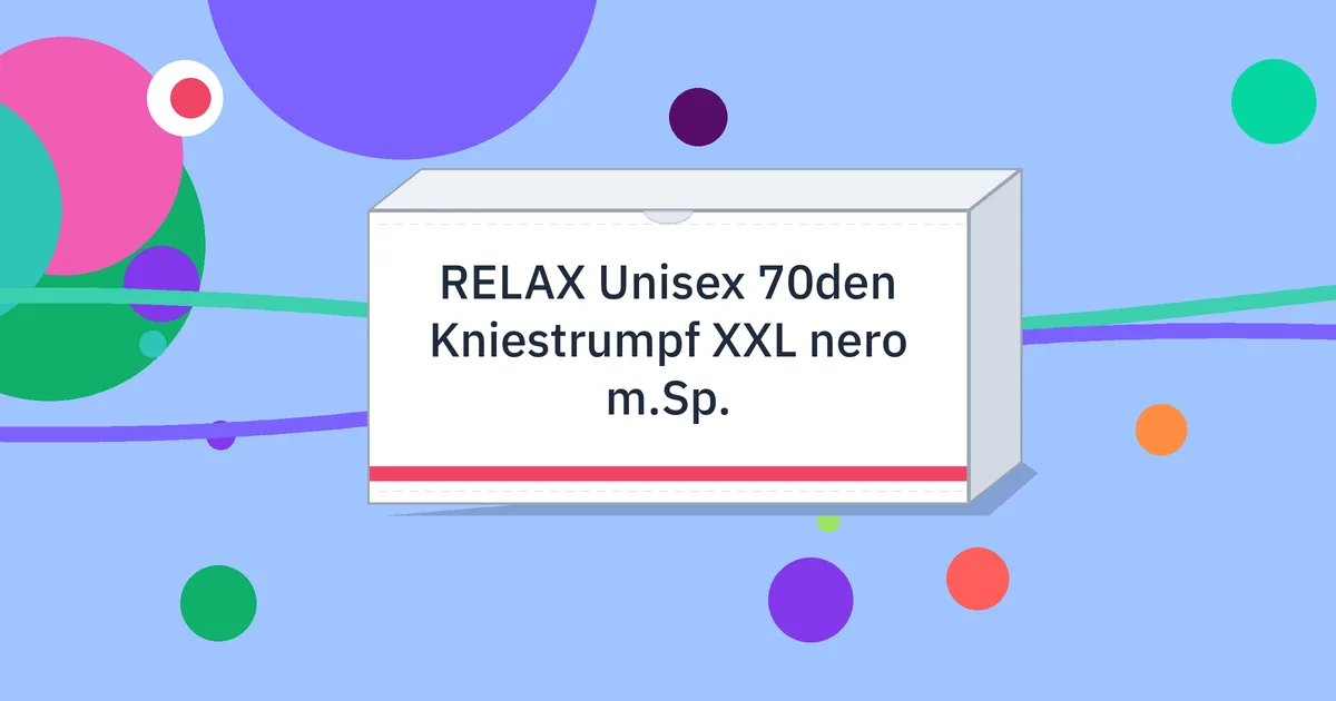 Symbolbild: Packung mit der Aufschrift RELAX Unisex 70den Kniestrumpf XXL nero m.Sp. (PZN 16189873) – Verfügbarkeit und Bezug in Apotheken in Frankfurt am Main
