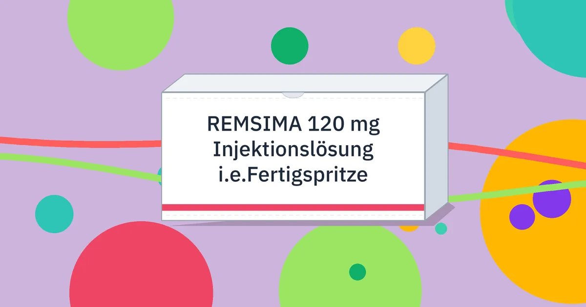 Symbolbild: Packung mit der Aufschrift REMSIMA 120 mg Injektionslösung i.e.Fertigspritze (PZN 18312763) – Verfügbarkeit und Bezug in Apotheken in Frankfurt am Main