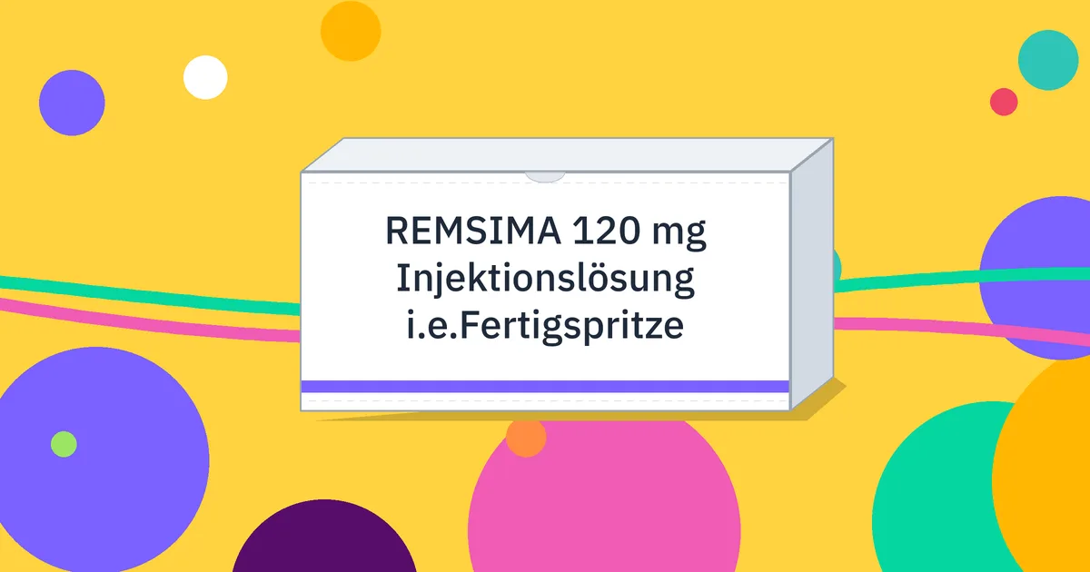 Symbolbild: Packung mit der Aufschrift REMSIMA 120 mg Injektionslösung i.e.Fertigspritze (PZN 18771554) – Verfügbarkeit und Bezug in Apotheken in Frankfurt am Main