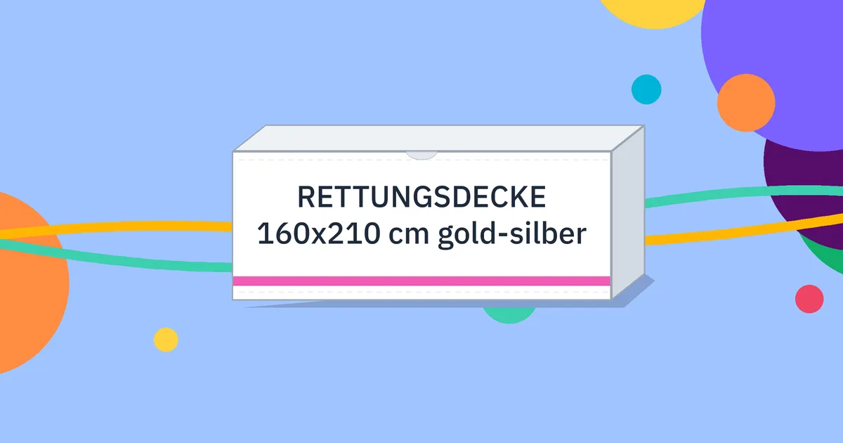 Symbolbild: Packung mit der Aufschrift RETTUNGSDECKE 160x210 cm gold-silber (PZN 04938039) – Verfügbarkeit und Bezug in Apotheken in Frankfurt am Main