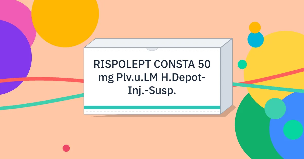 Symbolbild: Packung mit der Aufschrift RISPOLEPT CONSTA 50 mg Plv.u.LM H.Depot-Inj.-Susp. (PZN 01801179) – Verfügbarkeit und Bezug in Apotheken in Frankfurt am Main