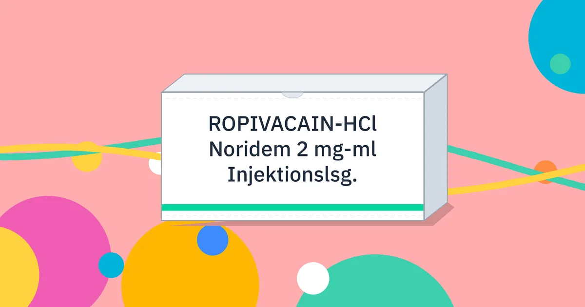 Symbolbild: Packung mit der Aufschrift ROPIVACAIN-HCl Noridem 2 mg-ml Injektionslsg. (PZN 16936896) – Verfügbarkeit und Bezug in Apotheken in Frankfurt am Main
