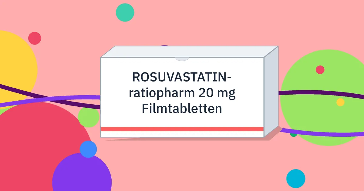 Symbolbild: Packung mit der Aufschrift ROSUVASTATIN-ratiopharm 20 mg Filmtabletten (PZN 13785586) – Verfügbarkeit und Bezug in Apotheken in Frankfurt am Main
