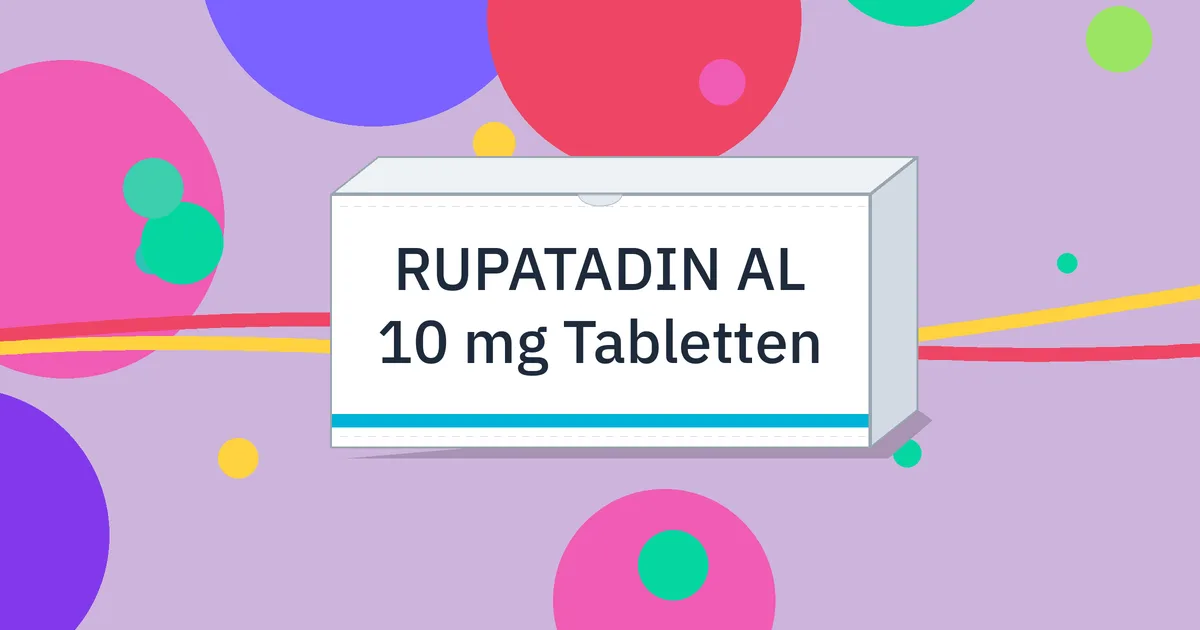 Symbolbild: Packung mit der Aufschrift RUPATADIN AL 10 mg Tabletten (PZN 11674960) – Verfügbarkeit und Bezug in Apotheken in Frankfurt am Main