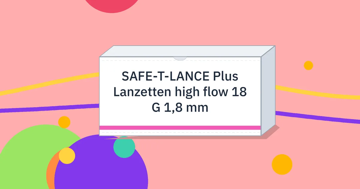 Symbolbild: Packung mit der Aufschrift SAFE-T-LANCE Plus Lanzetten high flow 18 G 1,8 mm (PZN 13981175) – Verfügbarkeit und Bezug in Apotheken in Frankfurt am Main