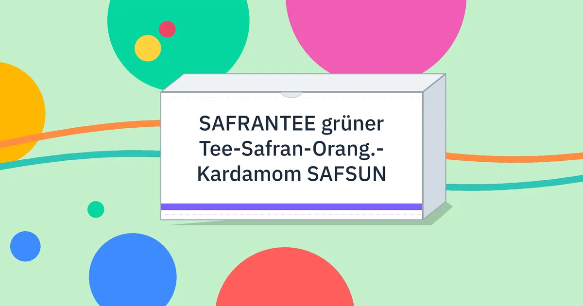Symbolbild: Packung mit der Aufschrift SAFRANTEE grüner Tee-Safran-Orang.-Kardamom SAFSUN (PZN 17239969) – Verfügbarkeit und Bezug in Apotheken in Frankfurt am Main
