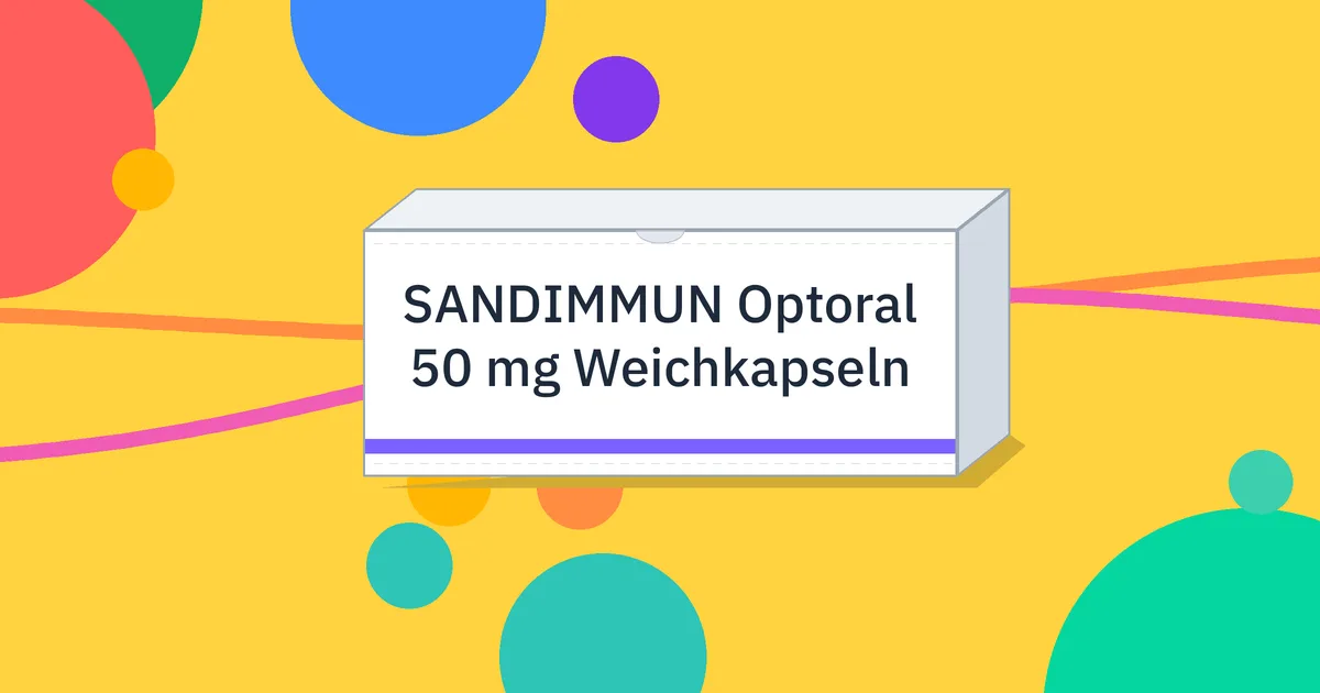 Symbolbild: Packung mit der Aufschrift SANDIMMUN Optoral 50 mg Weichkapseln (PZN 17848668) – Verfügbarkeit und Bezug in Apotheken in Frankfurt am Main