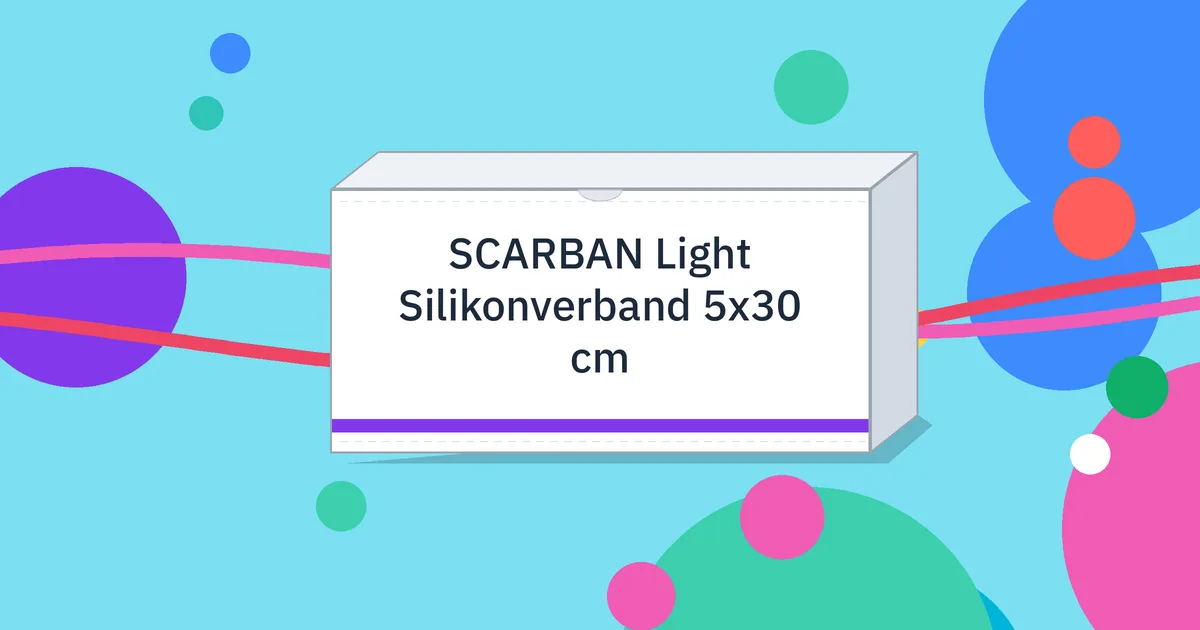 Symbolbild: Packung mit der Aufschrift SCARBAN Light Silikonverband 5x30 cm (PZN 04740314) – Verfügbarkeit und Bezug in Apotheken in Frankfurt am Main