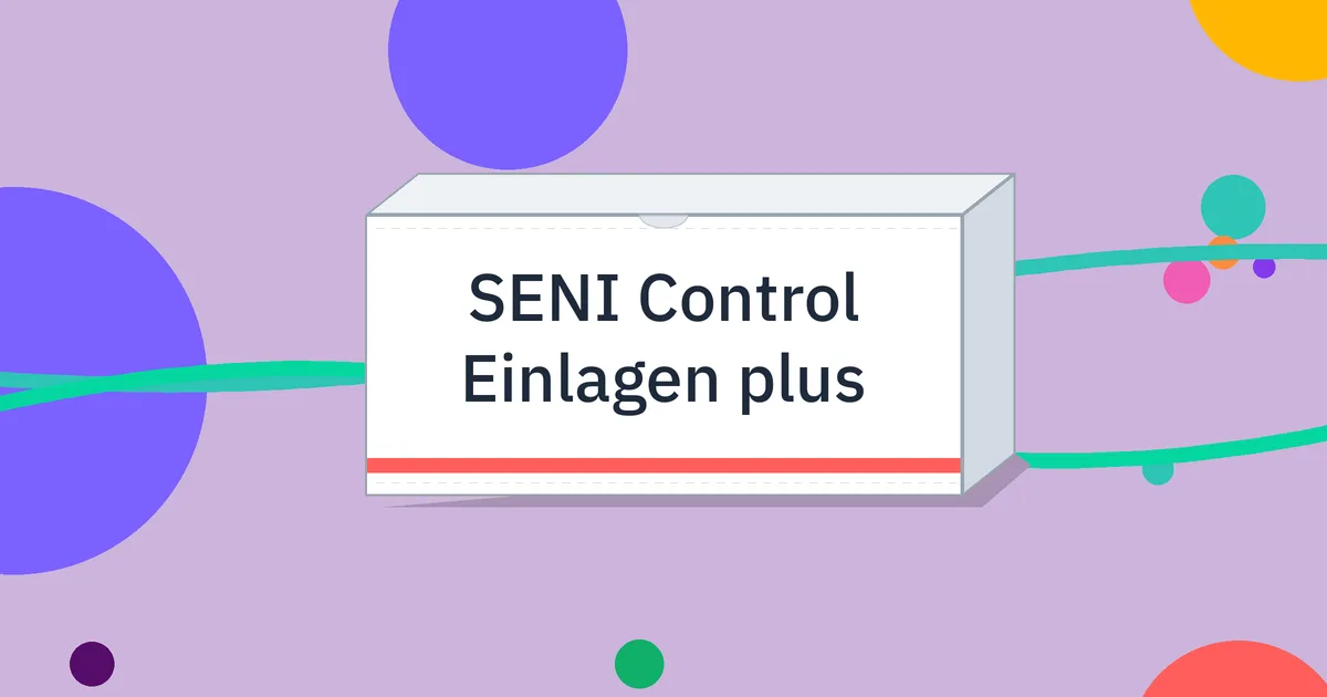 Symbolbild: Packung mit der Aufschrift SENI Control Einlagen plus (PZN 11888218) – Verfügbarkeit und Bezug in Apotheken in Frankfurt am Main