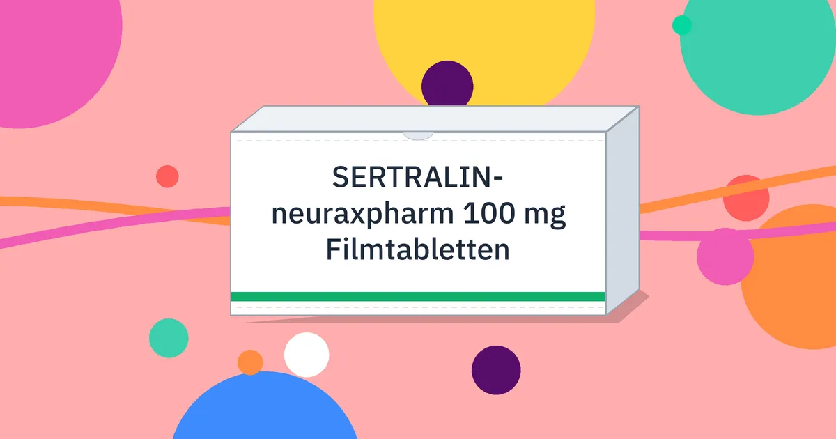 Symbolbild: Packung mit der Aufschrift SERTRALIN-neuraxpharm 100 mg Filmtabletten (PZN 01034900) – Verfügbarkeit und Bezug in Apotheken in Frankfurt am Main