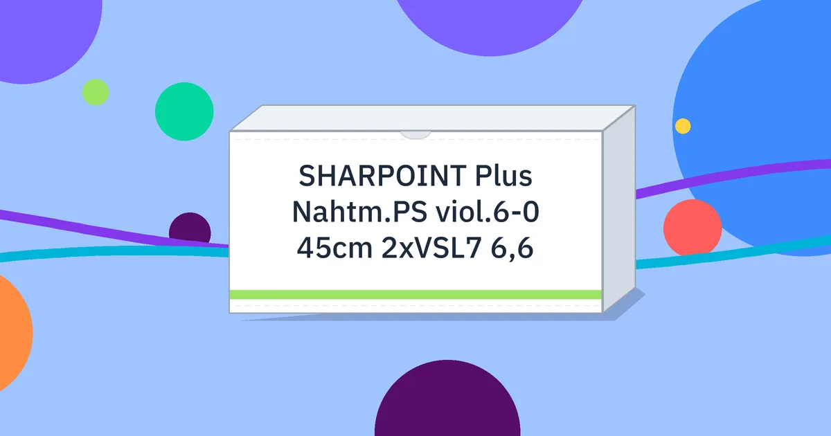 Symbolbild: Packung mit der Aufschrift SHARPOINT Plus Nahtm.PS viol.6-0 45cm 2xVSL7 6,6 (PZN 17995234) – Verfügbarkeit und Bezug in Apotheken in Frankfurt am Main