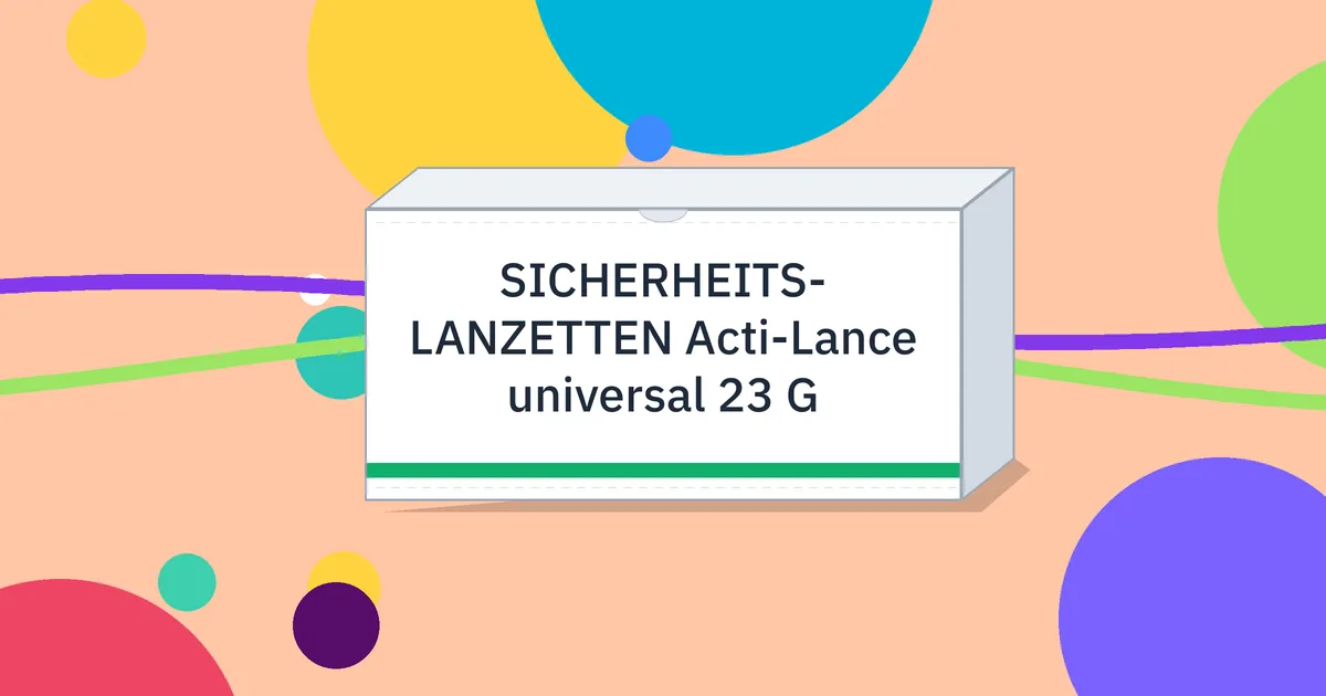 Symbolbild: Packung mit der Aufschrift SICHERHEITS-LANZETTEN Acti-Lance universal 23 G (PZN 17627878) – Verfügbarkeit und Bezug in Apotheken in Frankfurt am Main