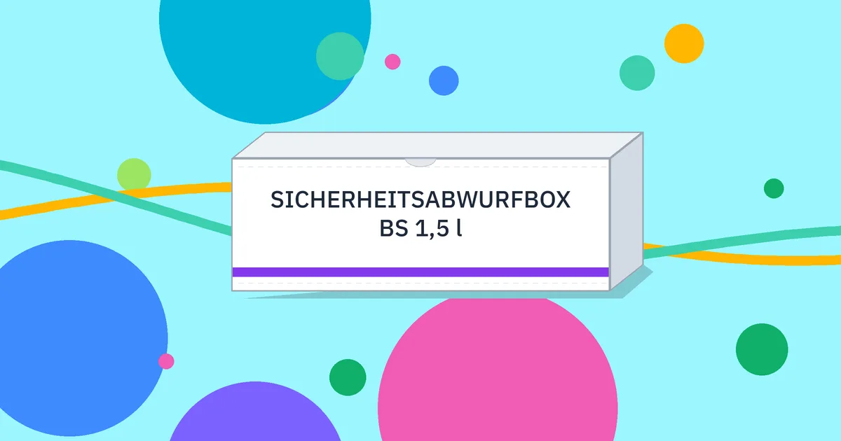 Symbolbild: Packung mit der Aufschrift SICHERHEITSABWURFBOX BS 1,5 l (PZN 06403236) – Verfügbarkeit und Bezug in Apotheken in Frankfurt am Main