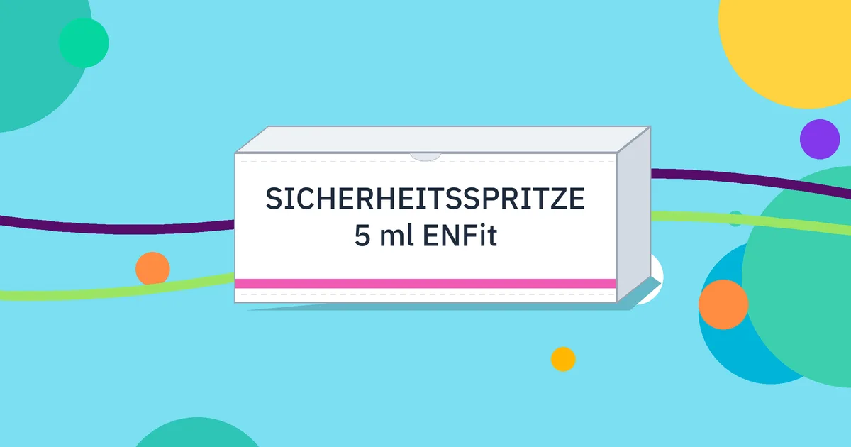 Symbolbild: Packung mit der Aufschrift SICHERHEITSSPRITZE 5 ml ENFit (PZN 15240247) – Verfügbarkeit und Bezug in Apotheken in Frankfurt am Main