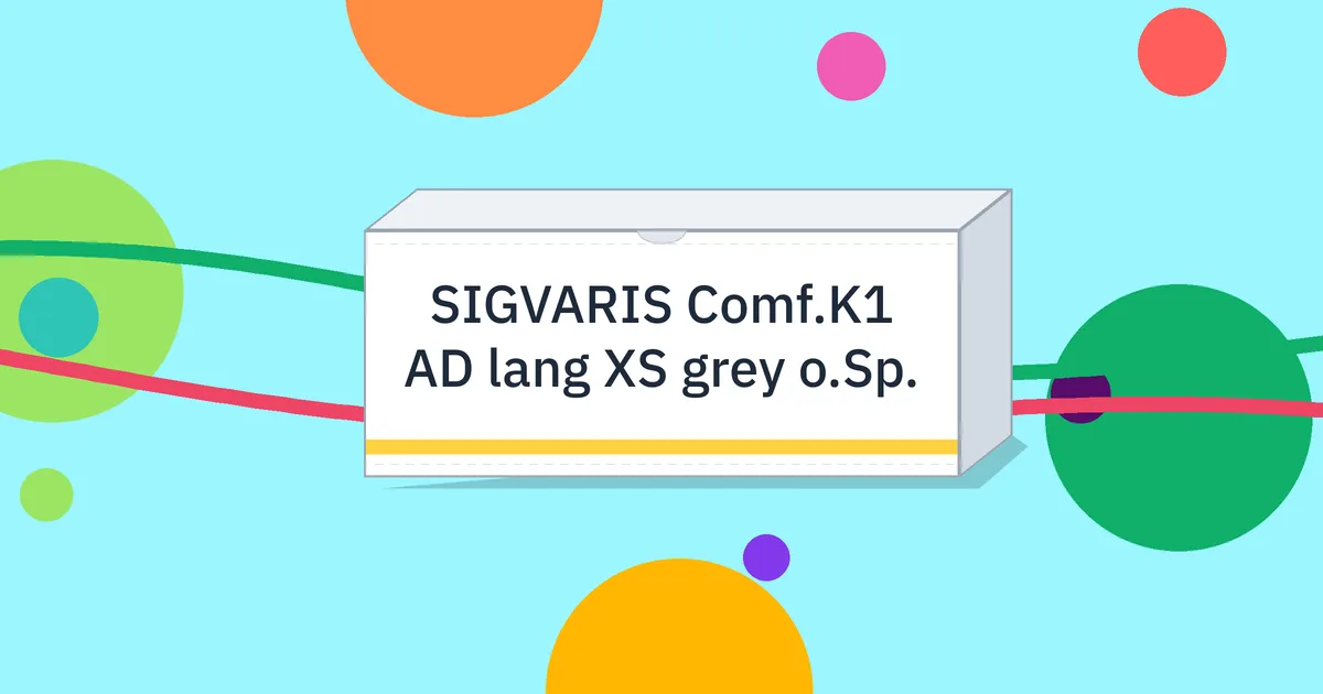 Symbolbild: Packung mit der Aufschrift SIGVARIS Comf.K1 AD lang XS grey o.Sp. (PZN 17040759) – Verfügbarkeit und Bezug in Apotheken in Frankfurt am Main