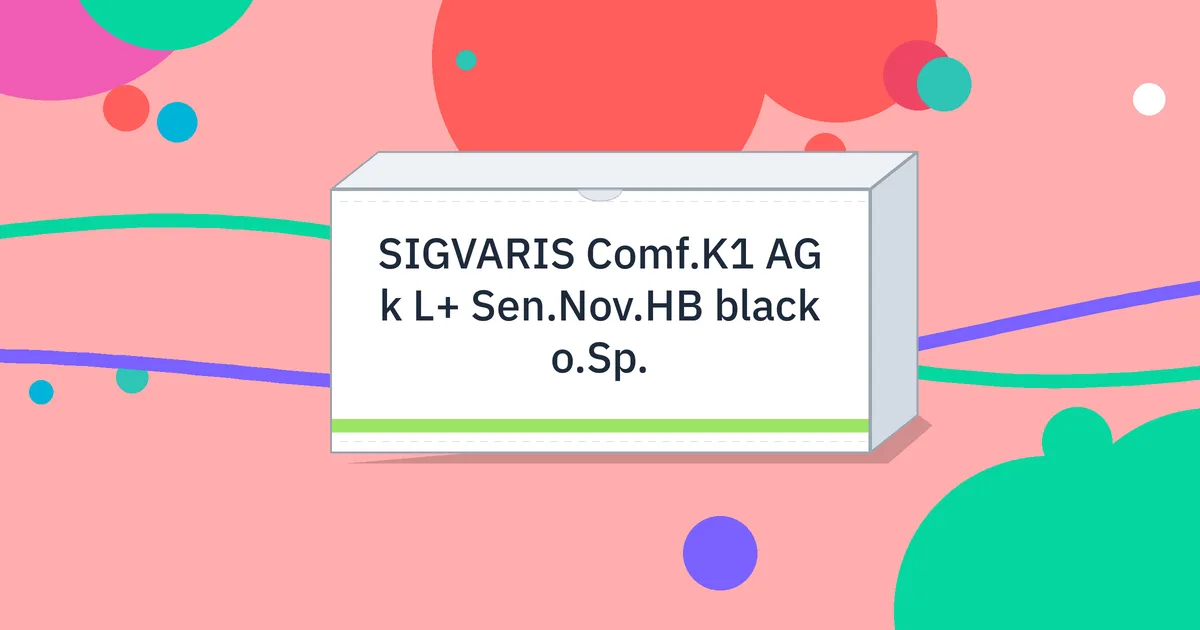 Symbolbild: Packung mit der Aufschrift SIGVARIS Comf.K1 AG k L+ Sen.Nov.HB black o.Sp. (PZN 17104212) – Verfügbarkeit und Bezug in Apotheken in Frankfurt am Main