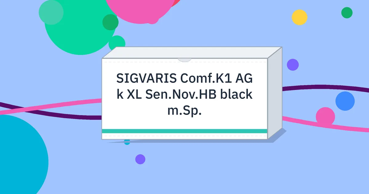 Symbolbild: Packung mit der Aufschrift SIGVARIS Comf.K1 AG k XL Sen.Nov.HB black m.Sp. (PZN 17104465) – Verfügbarkeit und Bezug in Apotheken in Frankfurt am Main