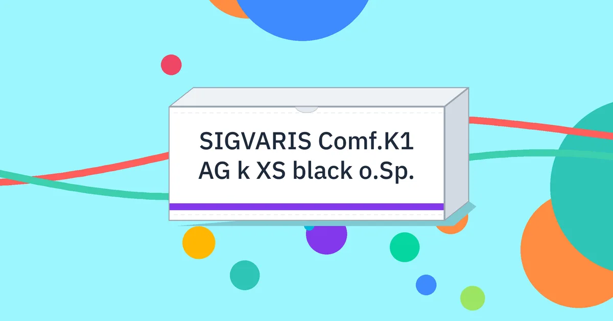 Symbolbild: Packung mit der Aufschrift SIGVARIS Comf.K1 AG k XS black o.Sp. (PZN 17042592) – Verfügbarkeit und Bezug in Apotheken in Frankfurt am Main