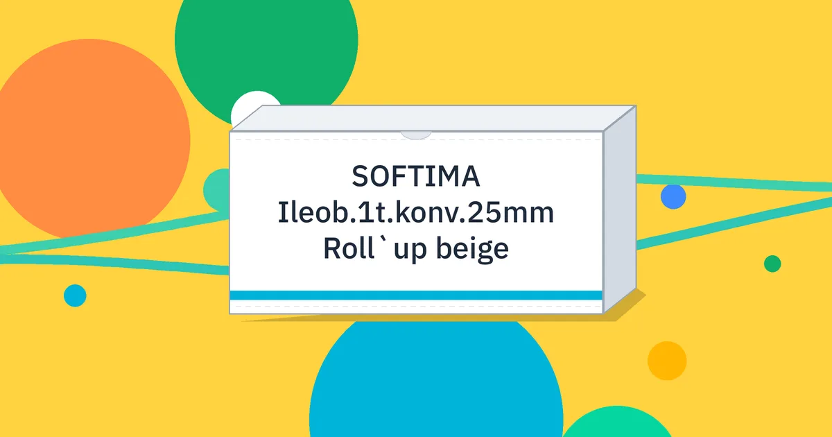 Symbolbild: Packung mit der Aufschrift SOFTIMA Ileob.1t.konv.25mm Roll`up beige (PZN 03012564) – Verfügbarkeit und Bezug in Apotheken in Frankfurt am Main