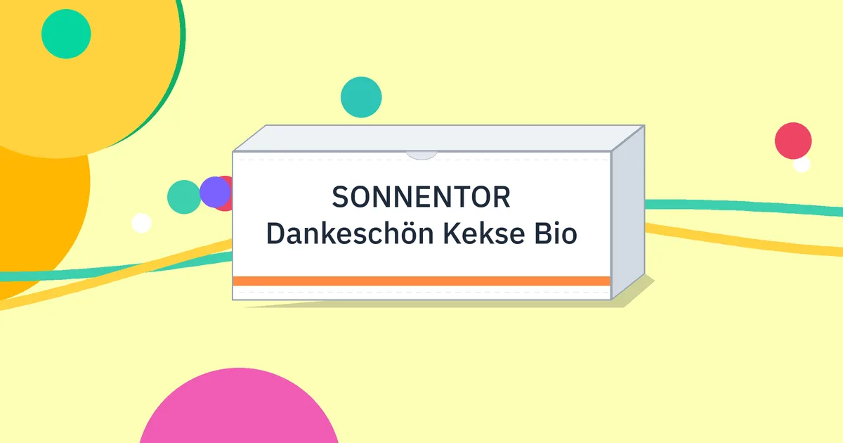 Symbolbild: Packung mit der Aufschrift SONNENTOR Dankeschön Kekse Bio (PZN 18903990) – Verfügbarkeit und Bezug in Apotheken in Frankfurt am Main