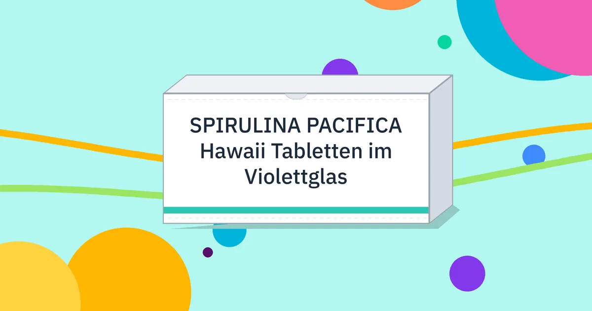 Symbolbild: Packung mit der Aufschrift SPIRULINA PACIFICA Hawaii Tabletten im Violettglas (PZN 07676893) – Verfügbarkeit und Bezug in Apotheken in Frankfurt am Main