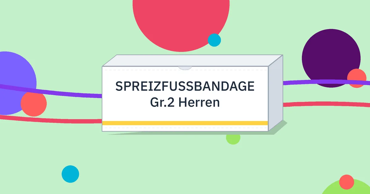 Symbolbild: Packung mit der Aufschrift SPREIZFUSSBANDAGE Gr.2 Herren (PZN 00671450) – Verfügbarkeit und Bezug in Apotheken in Frankfurt am Main