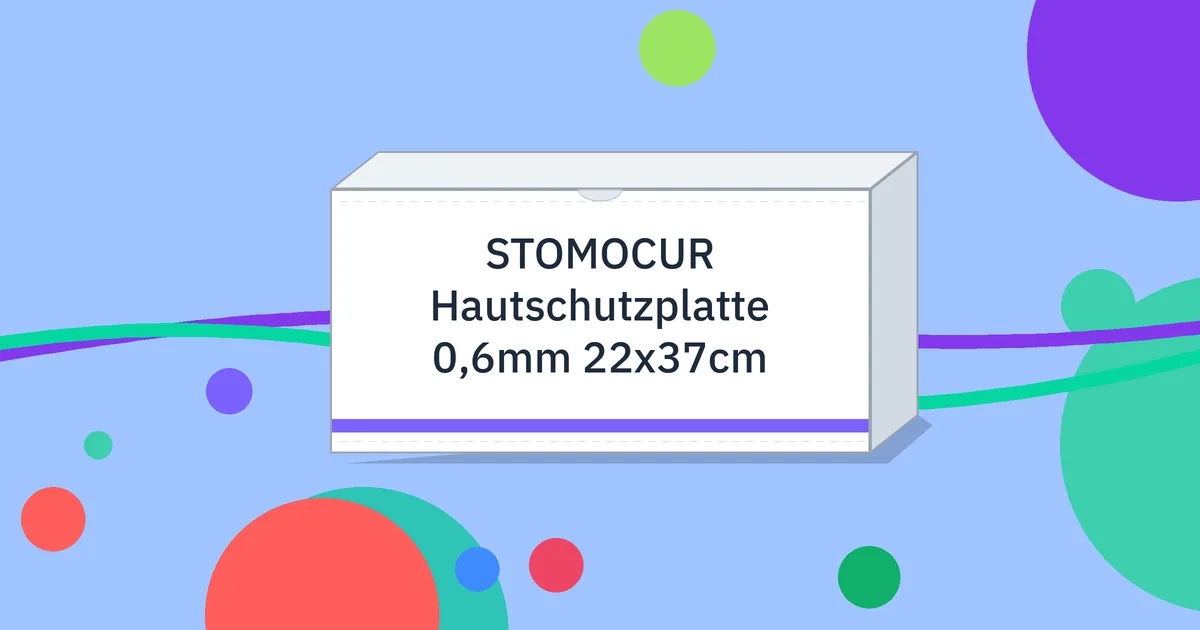 Symbolbild: Packung mit der Aufschrift STOMOCUR Hautschutzplatte 0,6mm 22x37cm (PZN 04877390) – Verfügbarkeit und Bezug in Apotheken in Frankfurt am Main