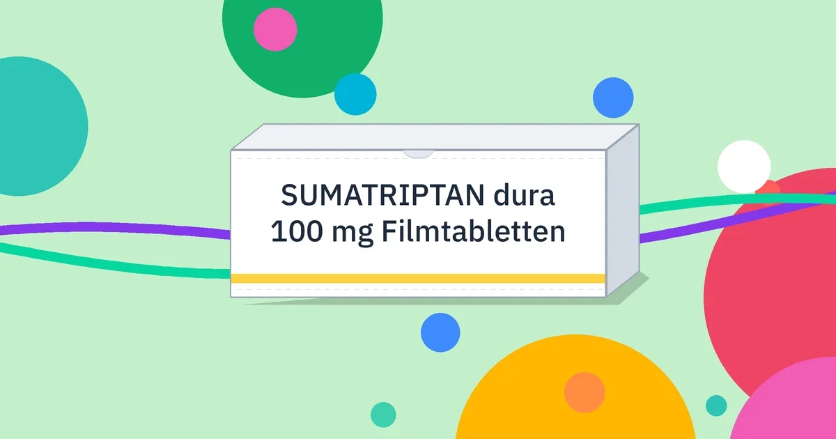 Symbolbild: Packung mit der Aufschrift SUMATRIPTAN dura 100 mg Filmtabletten (PZN 18196682) – Verfügbarkeit und Bezug in Apotheken in Frankfurt am Main