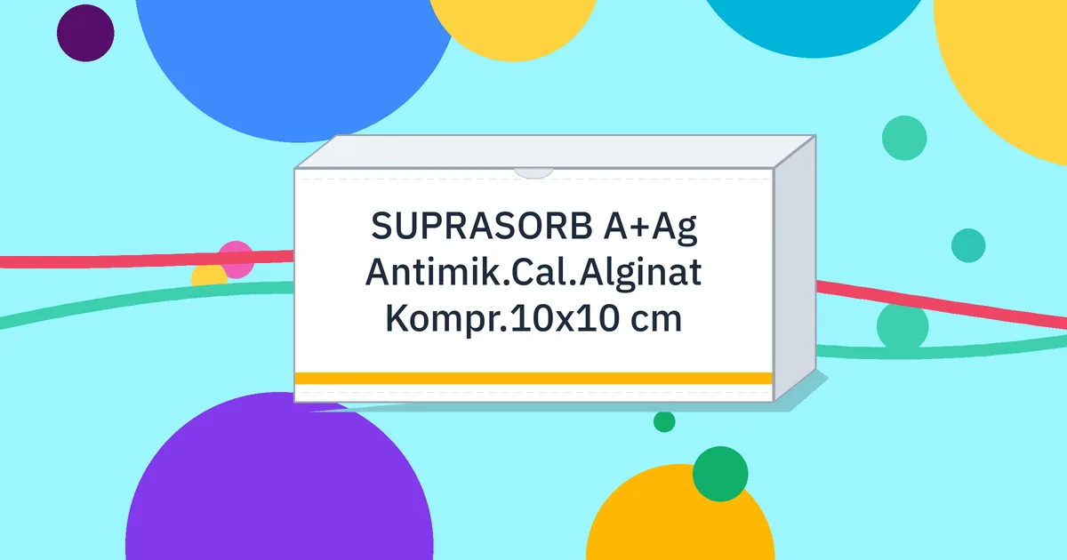 Symbolbild: Packung mit der Aufschrift SUPRASORB A+Ag Antimik.Cal.Alginat Kompr.10x10 cm (PZN 13780749) – Verfügbarkeit und Bezug in Apotheken in Frankfurt am Main