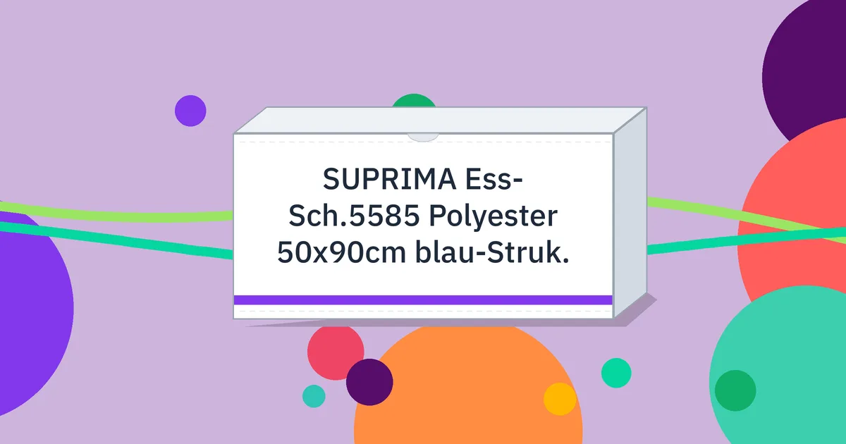 Symbolbild: Packung mit der Aufschrift SUPRIMA Ess-Sch.5585 Polyester 50x90cm blau-Struk. (PZN 19554770) – Verfügbarkeit und Bezug in Apotheken in Frankfurt am Main