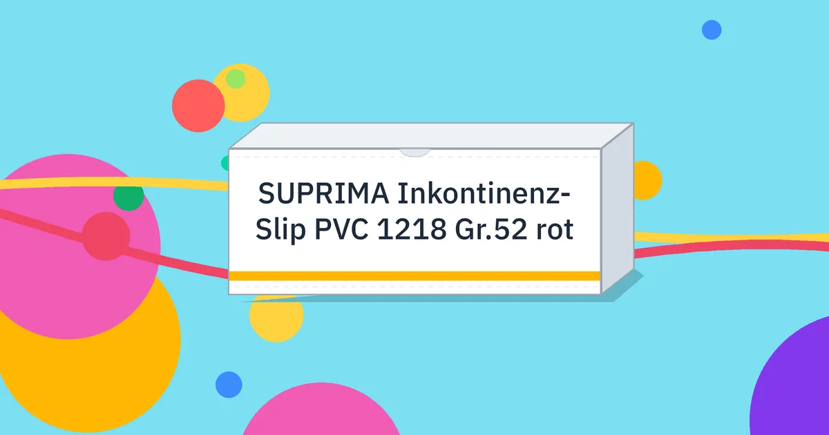 Symbolbild: Packung mit der Aufschrift SUPRIMA Inkontinenz-Slip PVC 1218 Gr.52 rot (PZN 03815369) – Verfügbarkeit und Bezug in Apotheken in Frankfurt am Main