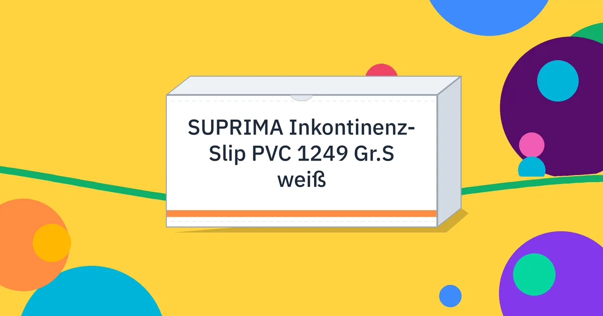 Symbolbild: Packung mit der Aufschrift SUPRIMA Inkontinenz-Slip PVC 1249 Gr.S weiß (PZN 02058877) – Verfügbarkeit und Bezug in Apotheken in Frankfurt am Main
