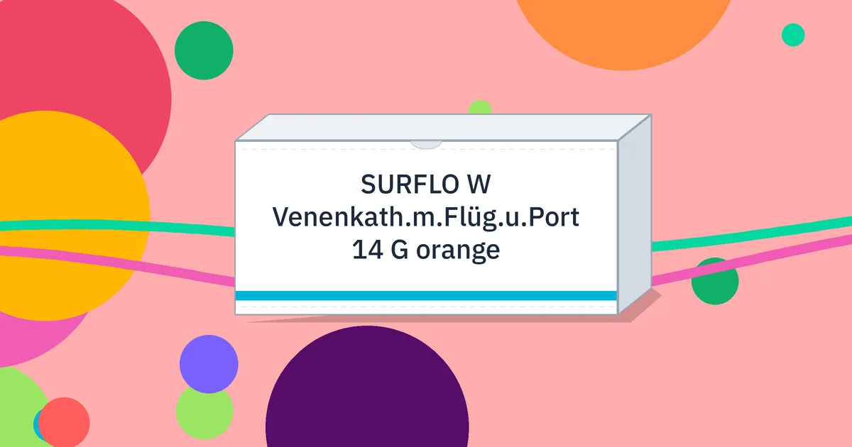 Symbolbild: Packung mit der Aufschrift SURFLO W Venenkath.m.Flüg.u.Port 14 G orange (PZN 06171814) – Verfügbarkeit und Bezug in Apotheken in Frankfurt am Main