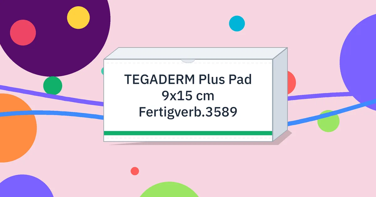 Symbolbild: Packung mit der Aufschrift TEGADERM Plus Pad 9x15 cm Fertigverb.3589 (PZN 05384502) – Verfügbarkeit und Bezug in Apotheken in Frankfurt am Main