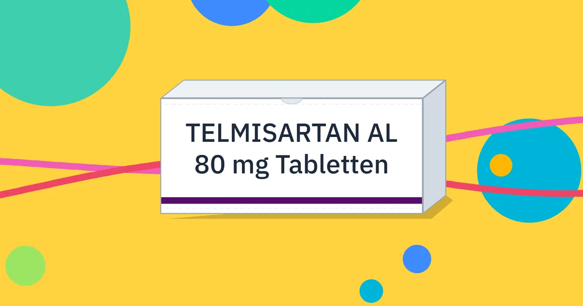 Symbolbild: Packung mit der Aufschrift TELMISARTAN AL 80 mg Tabletten (PZN 07207715) – Verfügbarkeit und Bezug in Apotheken in Frankfurt am Main