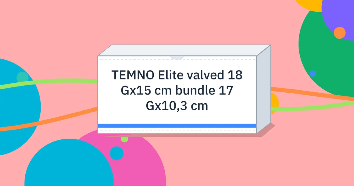Symbolbild: Packung mit der Aufschrift TEMNO Elite valved 18 Gx15 cm bundle 17 Gx10,3 cm (PZN 18765708) – Verfügbarkeit und Bezug in Apotheken in Frankfurt am Main