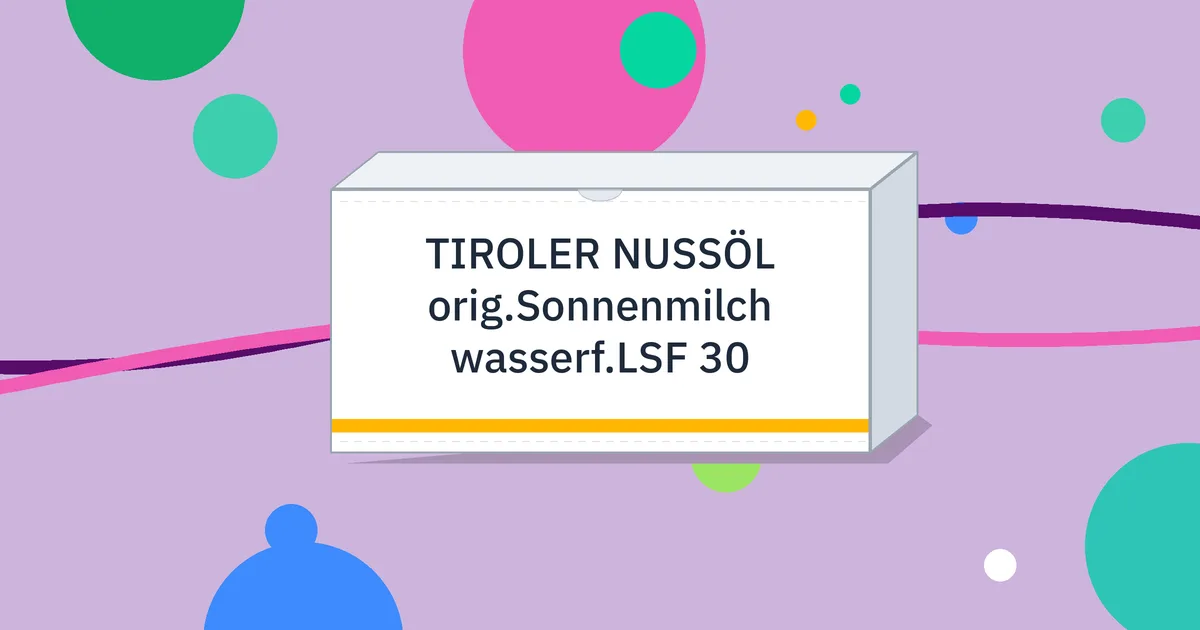 Symbolbild: Packung mit der Aufschrift TIROLER NUSSÖL orig.Sonnenmilch wasserf.LSF 30 (PZN 06347503) – Verfügbarkeit und Bezug in Apotheken in Frankfurt am Main