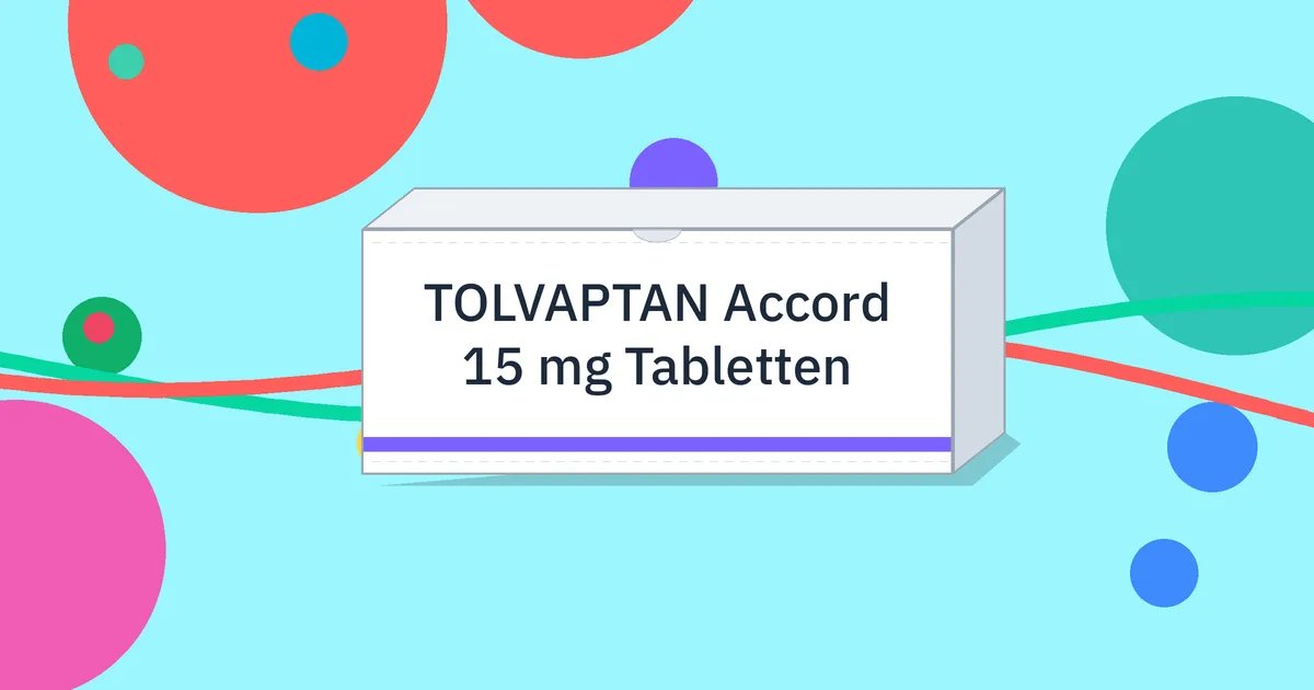 Symbolbild: Packung mit der Aufschrift TOLVAPTAN Accord 15 mg Tabletten (PZN 18658964) – Verfügbarkeit und Bezug in Apotheken in Frankfurt am Main