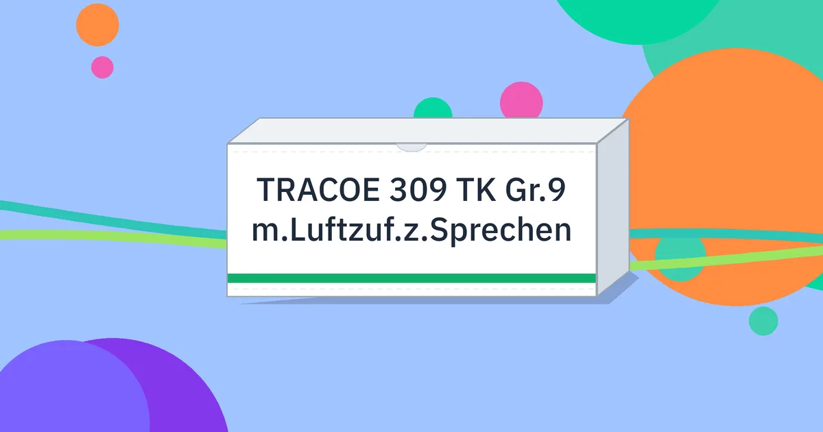 Symbolbild: Packung mit der Aufschrift TRACOE 309 TK Gr.9 m.Luftzuf.z.Sprechen (PZN 02717475) – Verfügbarkeit und Bezug in Apotheken in Frankfurt am Main