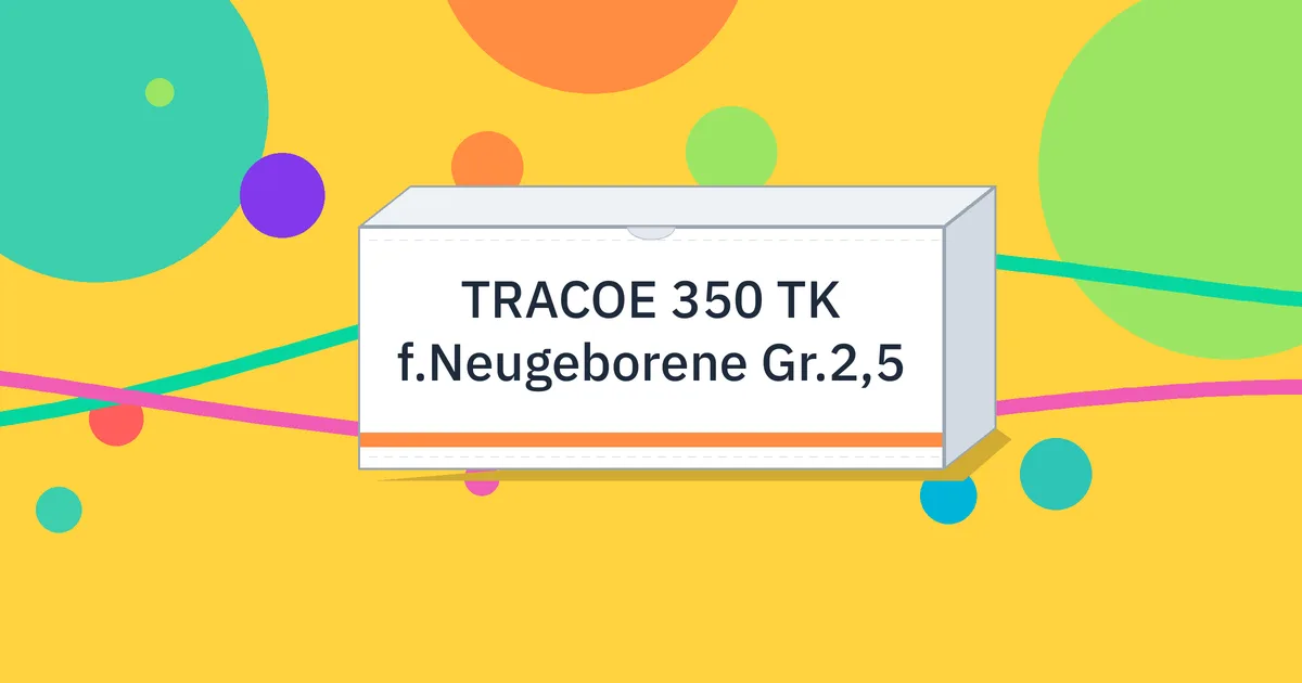 Symbolbild: Packung mit der Aufschrift TRACOE 350 TK f.Neugeborene Gr.2,5 (PZN 02361506) – Verfügbarkeit und Bezug in Apotheken in Frankfurt am Main