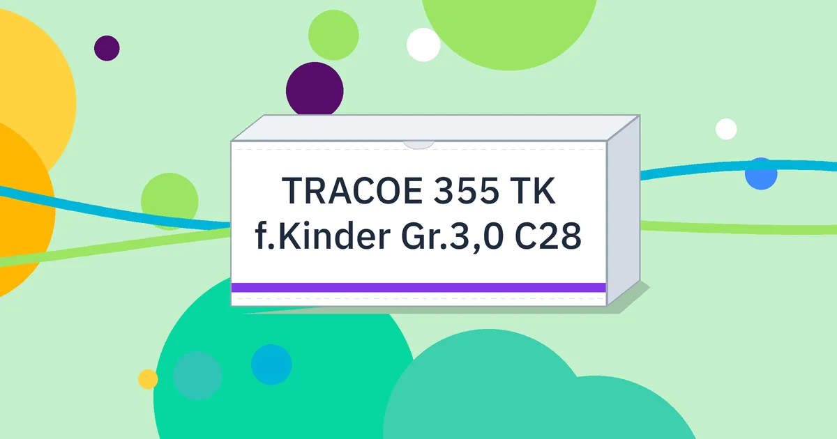 Symbolbild: Packung mit der Aufschrift TRACOE 355 TK f.Kinder Gr.3,0 C28 (PZN 11643801) – Verfügbarkeit und Bezug in Apotheken in Frankfurt am Main
