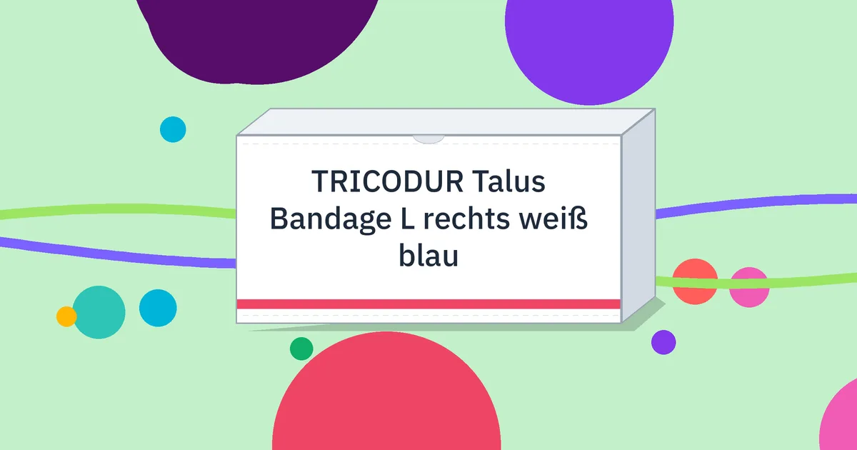 Symbolbild: Packung mit der Aufschrift TRICODUR Talus Bandage L rechts weiß blau (PZN 03094438) – Verfügbarkeit und Bezug in Apotheken in Frankfurt am Main
