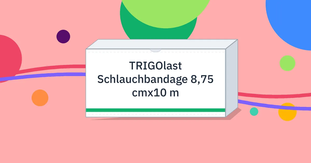 Symbolbild: Packung mit der Aufschrift TRIGOlast Schlauchbandage 8,75 cmx10 m (PZN 20342547) – Verfügbarkeit und Bezug in Apotheken in Frankfurt am Main