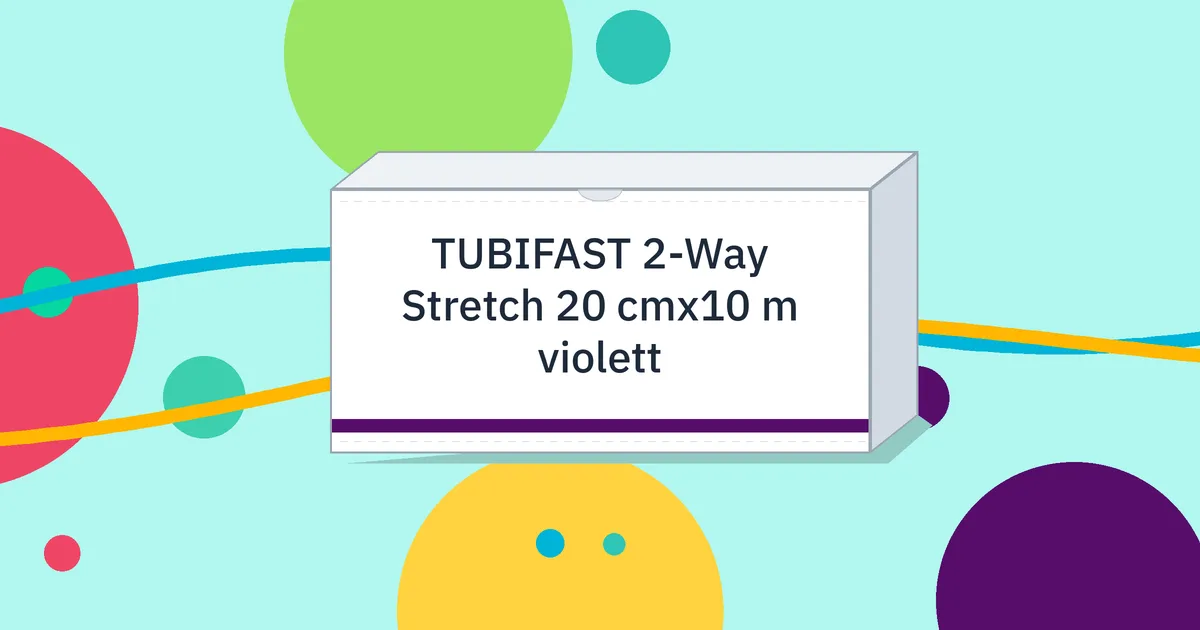 Symbolbild: Packung mit der Aufschrift TUBIFAST 2-Way Stretch 20 cmx10 m violett (PZN 19890634) – Verfügbarkeit und Bezug in Apotheken in Frankfurt am Main