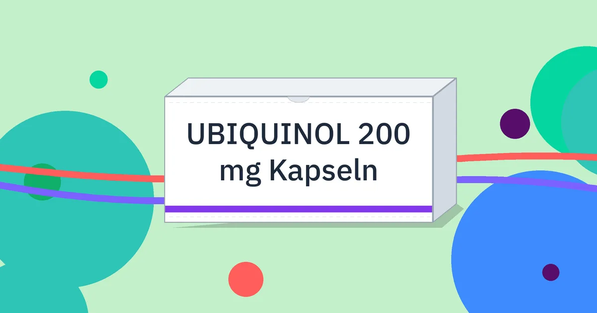Symbolbild: Packung mit der Aufschrift UBIQUINOL 200 mg Kapseln (PZN 12465916) – Verfügbarkeit und Bezug in Apotheken in Frankfurt am Main
