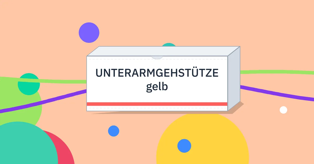 Symbolbild: Packung mit der Aufschrift UNTERARMGEHSTÜTZE gelb (PZN 10074873) – Verfügbarkeit und Bezug in Apotheken in Frankfurt am Main