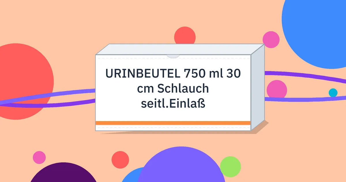 Symbolbild: Packung mit der Aufschrift URINBEUTEL 750 ml 30 cm Schlauch seitl.Einlaß (PZN 11609738) – Verfügbarkeit und Bezug in Apotheken in Frankfurt am Main