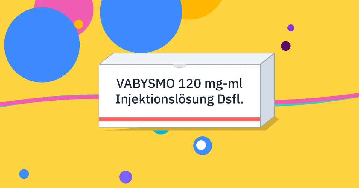 Symbolbild: Packung mit der Aufschrift VABYSMO 120 mg-ml Injektionslösung Dsfl. (PZN 17538376) – Verfügbarkeit und Bezug in Apotheken in Frankfurt am Main